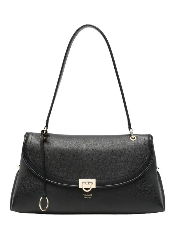 FERRAGAMO Calfskin Tote Bag With Gold-tone Hardware - Black