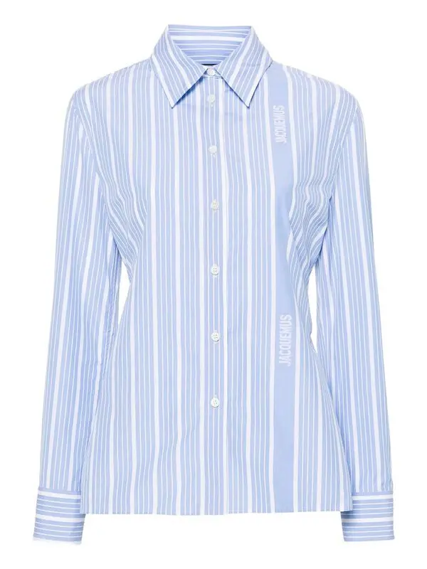Jacquemus Cotton Poplin Striped Shirt With Cut-out Detail - Blue