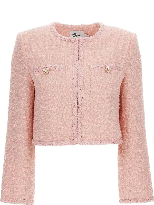 SELF-PORTRAIT Bouclé Jacket With Sequined Trims - Multicolor