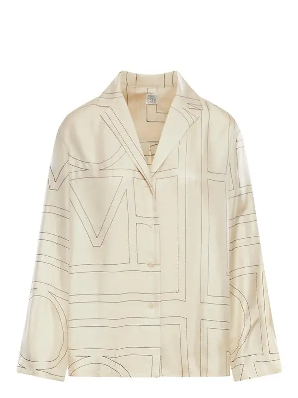 TOTEME Silk Monogram Print Pajama Shirt - Cream