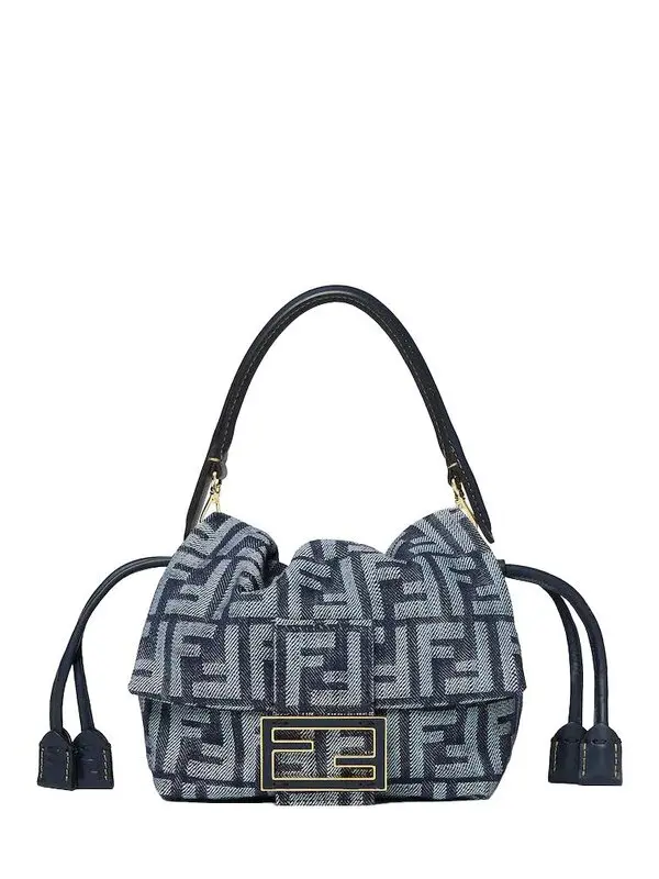 Fendi Mamma Baguette Small Denim Jacquard Handbag - Blue