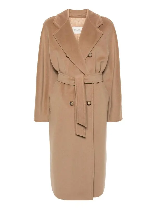 Max Mara Camel Brown Virgin Wool-cashmere Blend Double-breasted Coat - Cream