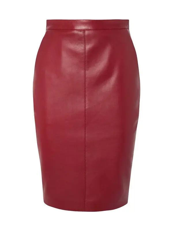 Saint Laurent Leather Pencil Skirt - Red