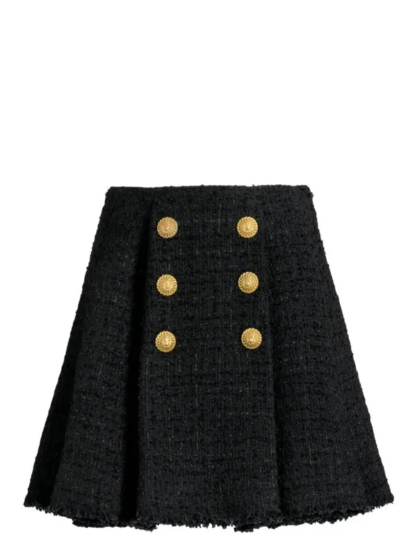 Balmain Flared Tweed Mini Skirt With Lion Head Buttons - Black