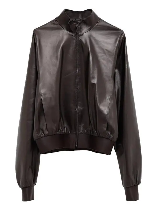 Gucci Leather Bomber Jacket - Brown