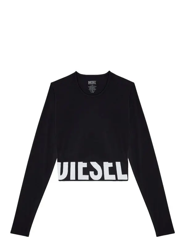 DIESEL® Long Sleeve Cropped T-shirt With Cut-off Logo - Black