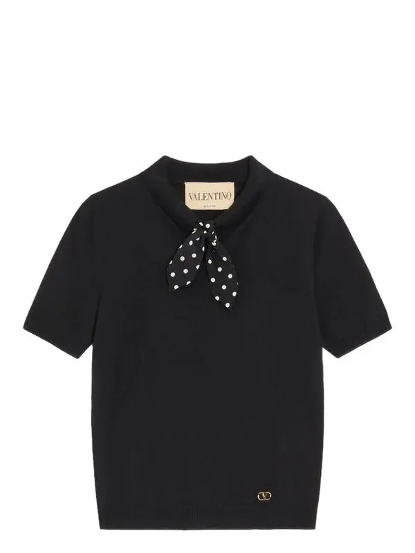 Valentino Garavani Fine-knit Polka-dot Scarf Detail Vlogo Signature Jumper - Black