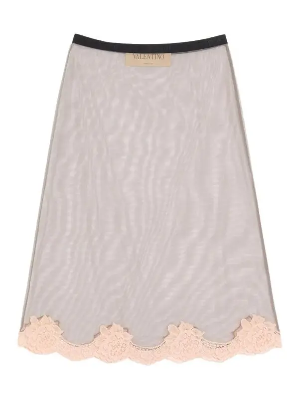 Valentino Garavani Tulle Lace Trim A-line Skirt - Gray
