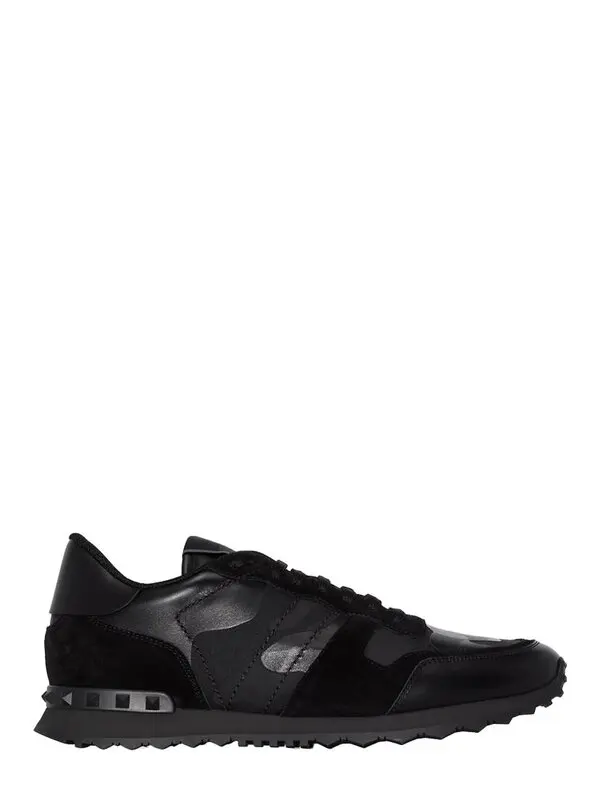 Valentino Garavani Nappa Leather Camouflage Low-top Sneakers - Black