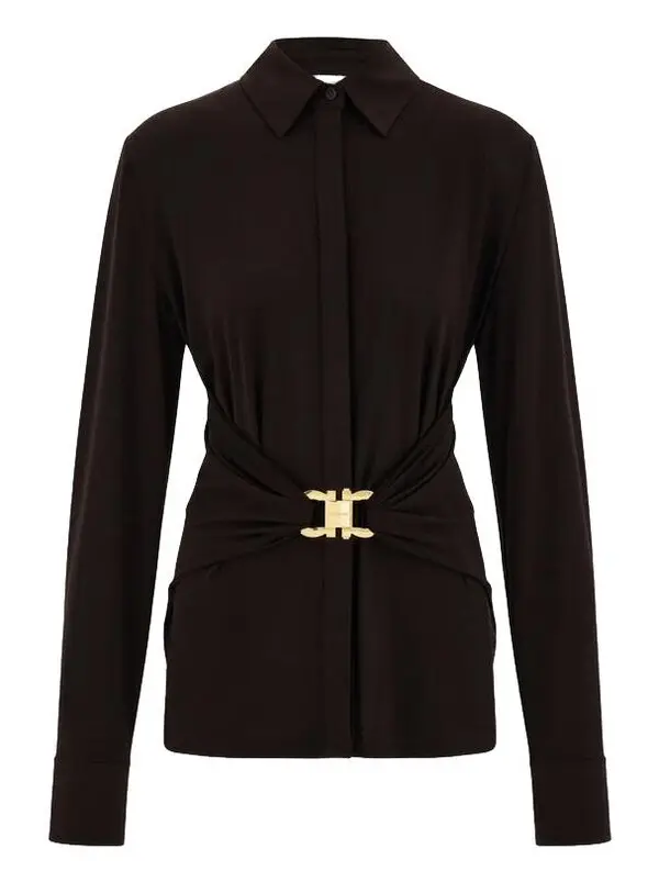 FERRAGAMO Gathered Stretch Viscose Shirt With Gancio Buckle - Brown