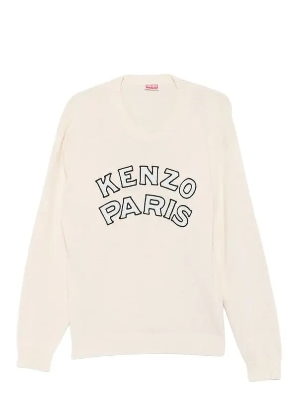 Kenzo Crew Neck Embroidered Logo Jumper - Cream