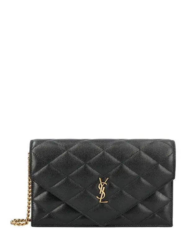 Saint Laurent Crinkled Leather Chevron Quilted Shoulder Bag - Black