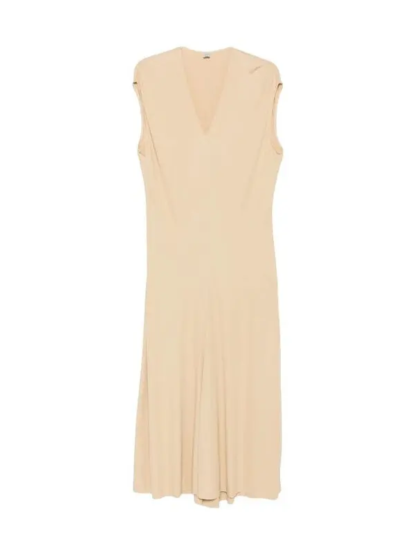 TOTEME Jersey V-neck Cap Sleeve Flared Hem Dress - Cream