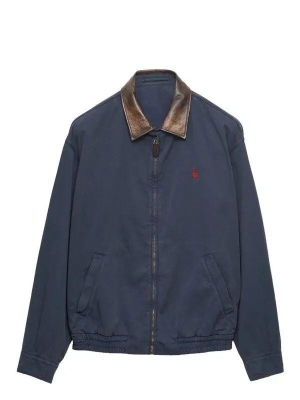 Prada Cotton Bomber Jacket With Leather Details - Blue