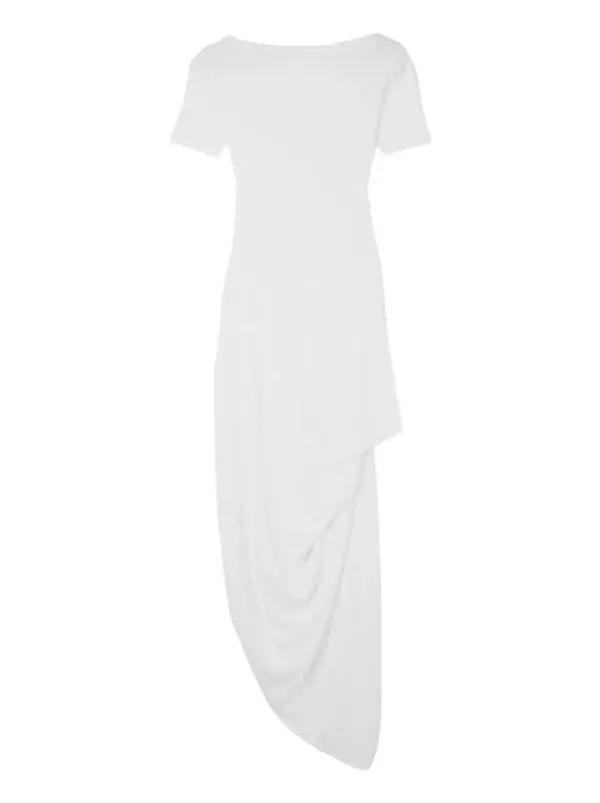Jacquemus Jersey Boat Neck Short Sleeve Draped Dress - White