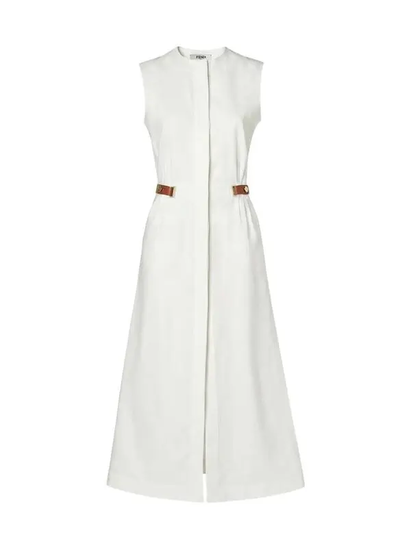 Fendi Sleeveless Leather-trimmed Dress - White