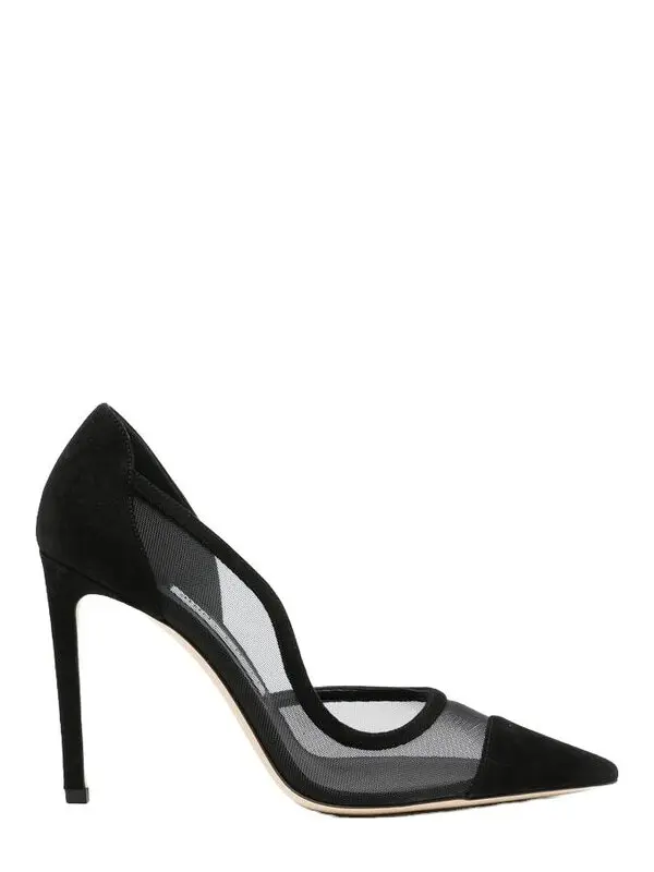 JIMMY CHOO Suede And Mesh Pointed Toe Stiletto Pumps - Black
