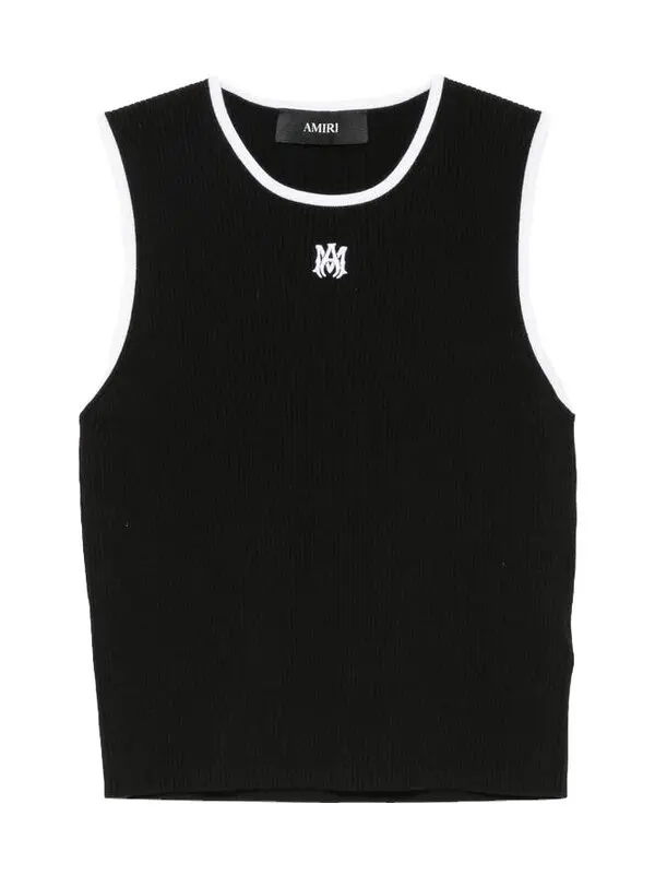 Amiri Ribbed Knit Embroidered Logo Sleeveless Top - Black