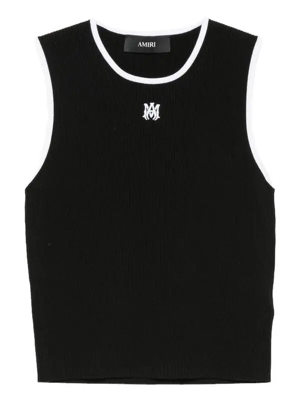 Amiri Ribbed Knit Embroidered Logo Sleeveless Top - Black