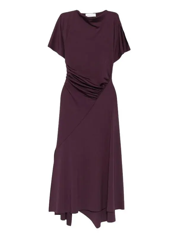Victoria Beckham Short Sleeve Asymmetrical Hem Dress - Purple