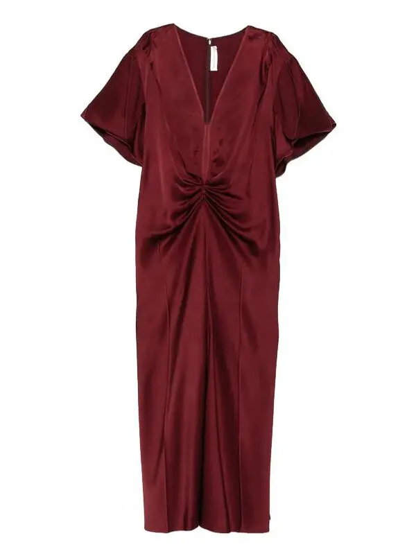 Victoria Beckham V-neck Gathered Detail Dress - Red
