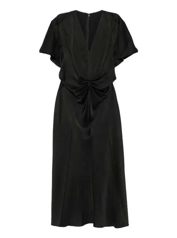 Victoria Beckham Satin V-neck Short Sleeve Dress - Black