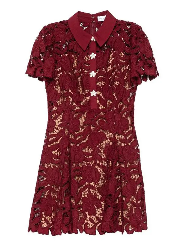 SELF-PORTRAIT Burgundy Guipure-lace Cocktail Dress - Red