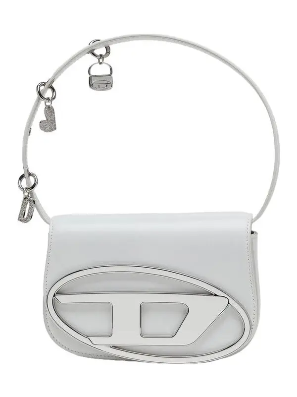 DIESEL® Leather Shoulder Bag With Oval D Hardware And Removable Charms - White