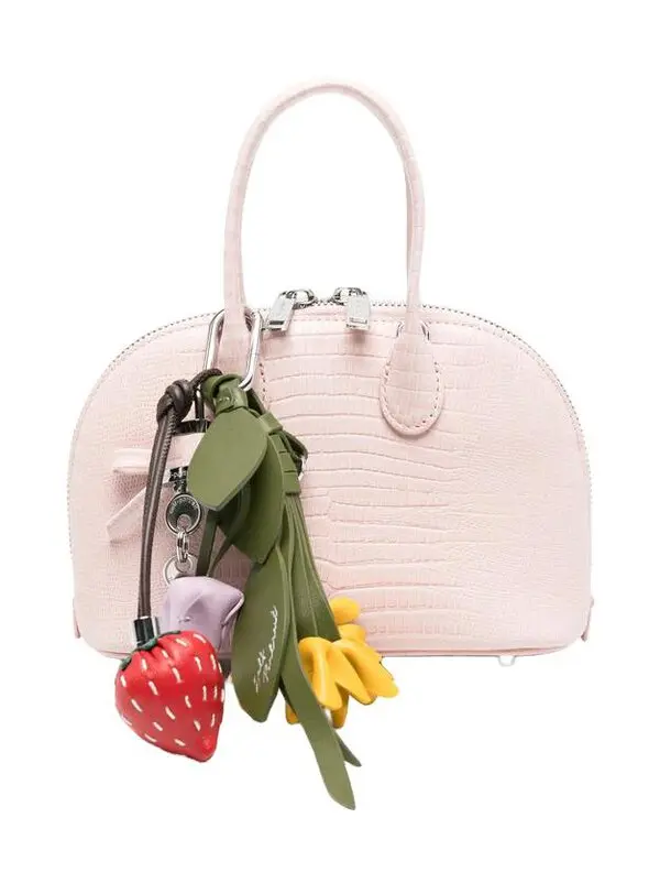 SELF-PORTRAIT Calf Leather Top Handle Bag With Charms - Pink