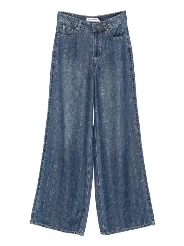 SELF-PORTRAIT Rhinestone Embellished Wide-leg Jeans - Blue