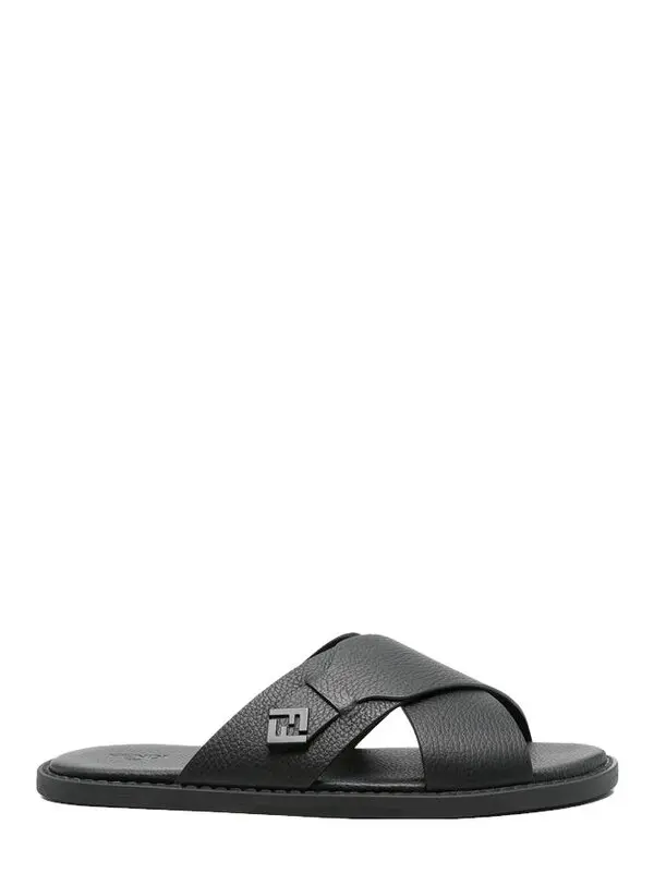 Fendi Grained Leather Ff Logo Sandals - Black