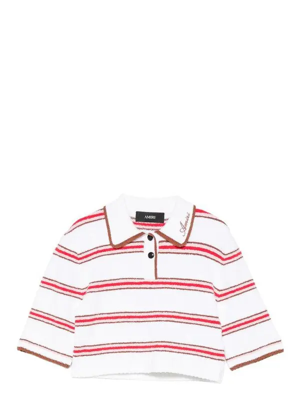 Amiri Striped Polo Knit Top - White
