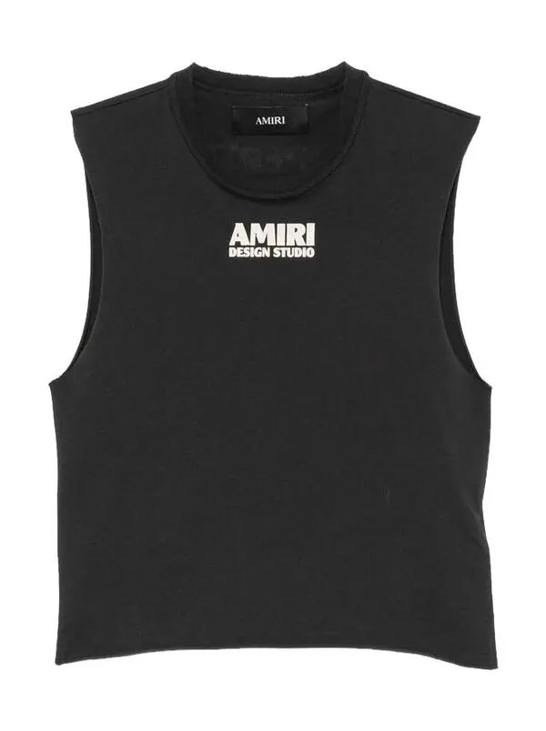 Amiri Cotton Logo Print Crew Neck Sleeveless Top - Black