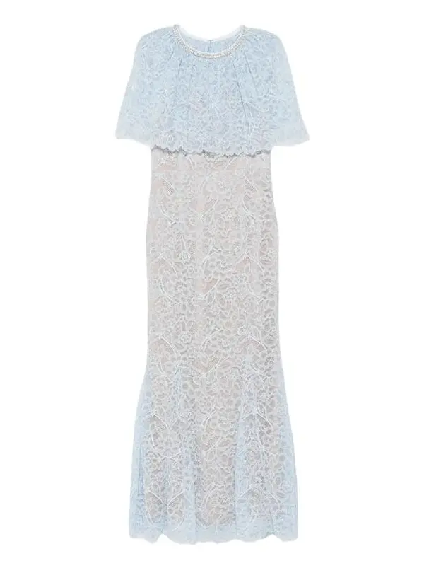 SELF-PORTRAIT Lace Embellished Maxi Dress - Blue
