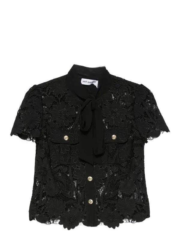 SELF-PORTRAIT Guipure-lace Pussy-bow Blouse - Black