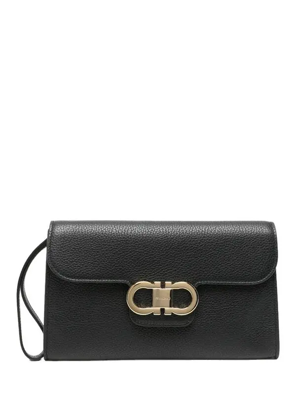 FERRAGAMO Textured Leather Clutch Bag With Gold-tone Hardware - Black