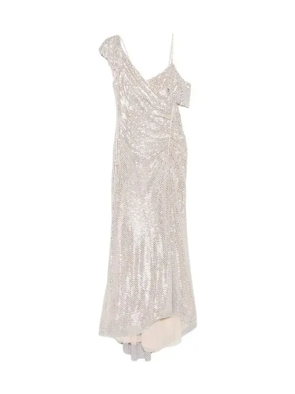 SELF-PORTRAIT Sequin Embellished Ruffled Cold-shoulder Evening Dress - Silver