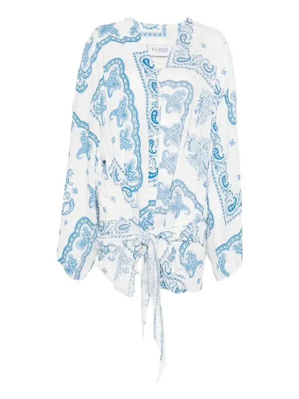 Attico V-neck Paisley Print Viscose Dress - White