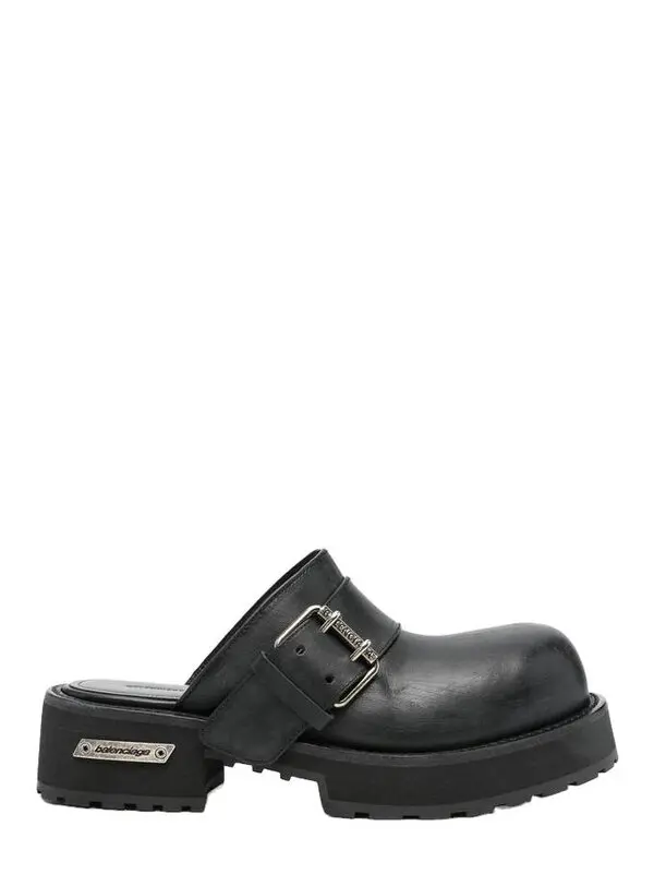 Balenciaga Calfskin Buckled Round Toe Clogs - Black