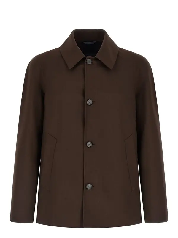 Herno Cool Wool Jacket With Shirt Collar - Brown