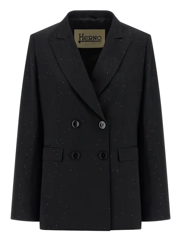 Herno Micro Sequin Double-breasted Blazer - Black