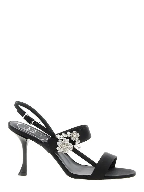 ROGER VIVIER Mini Bouquet' Embellished Satin Sandals - Black