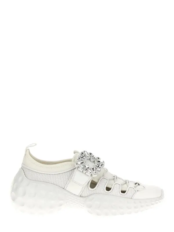 ROGER VIVIER Viv' Run Light Trekky Sneakers With Crystal Buckle - White