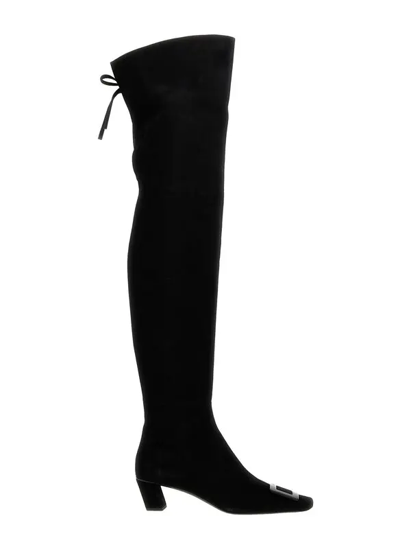 ROGER VIVIER Belle Vivier Suede Cuissard Boots - Black