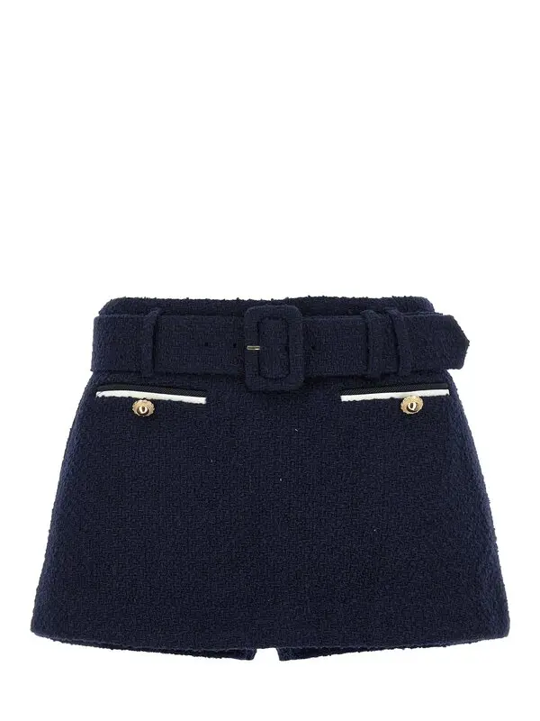 SELF-PORTRAIT Bouclé Wool Blend Skort - Blue