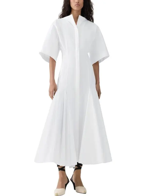 Jacquemus Cotton Short Sleeve Pleated Dress - White