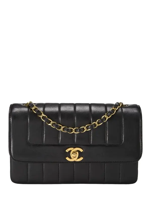 Chanel Lambskin Vertical Border Half Flap Small Bag - Black