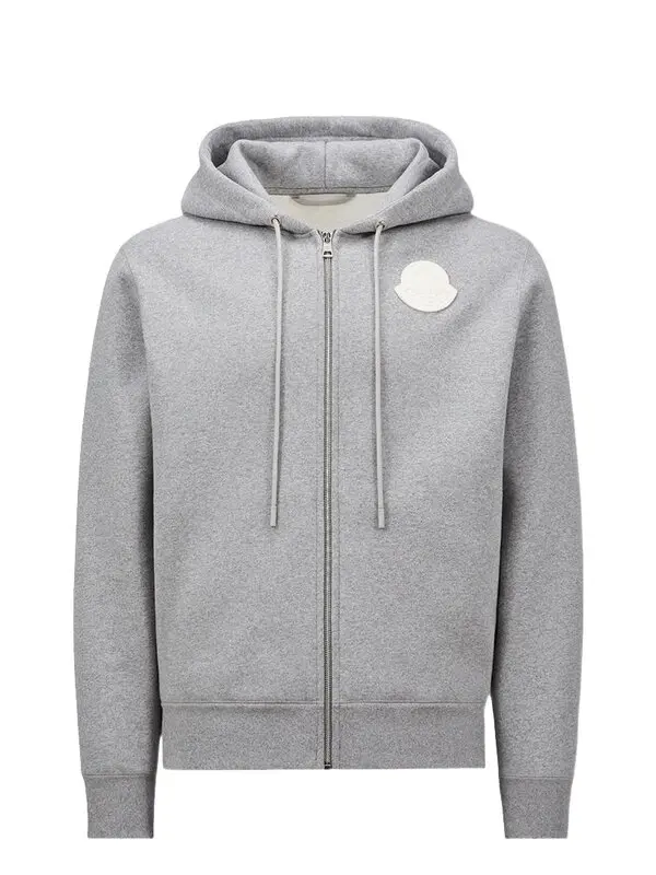 Moncler Logo Patch Zip-up Drawstring Hoodie - Grey