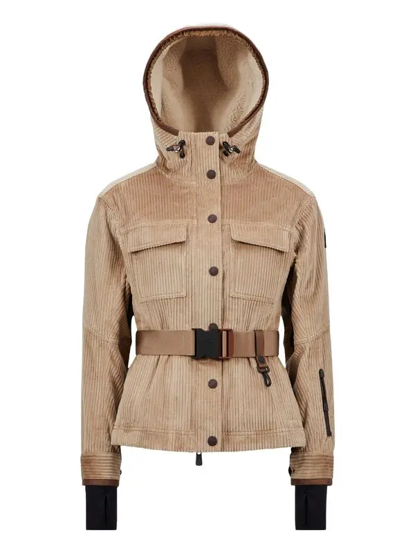 Moncler Hague Technical Corduroy Down Jacket With Hood - Light Brown