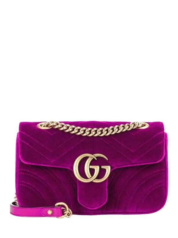 Gucci Gg Marmont Velvet Chain Shoulder Bag - Dark Purple